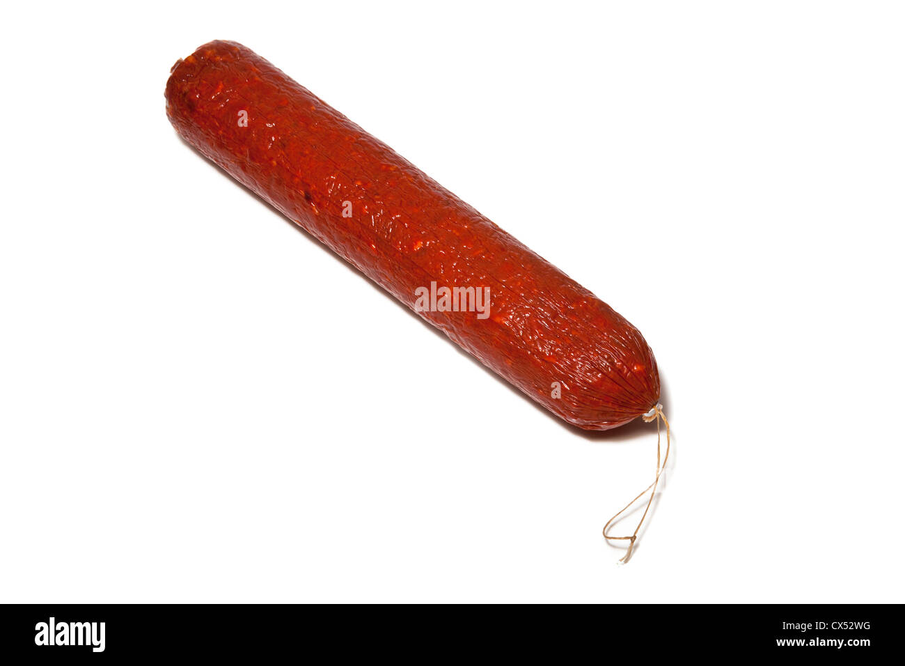 Large Spanish Chorizo sausage isolated on a white studio background ...