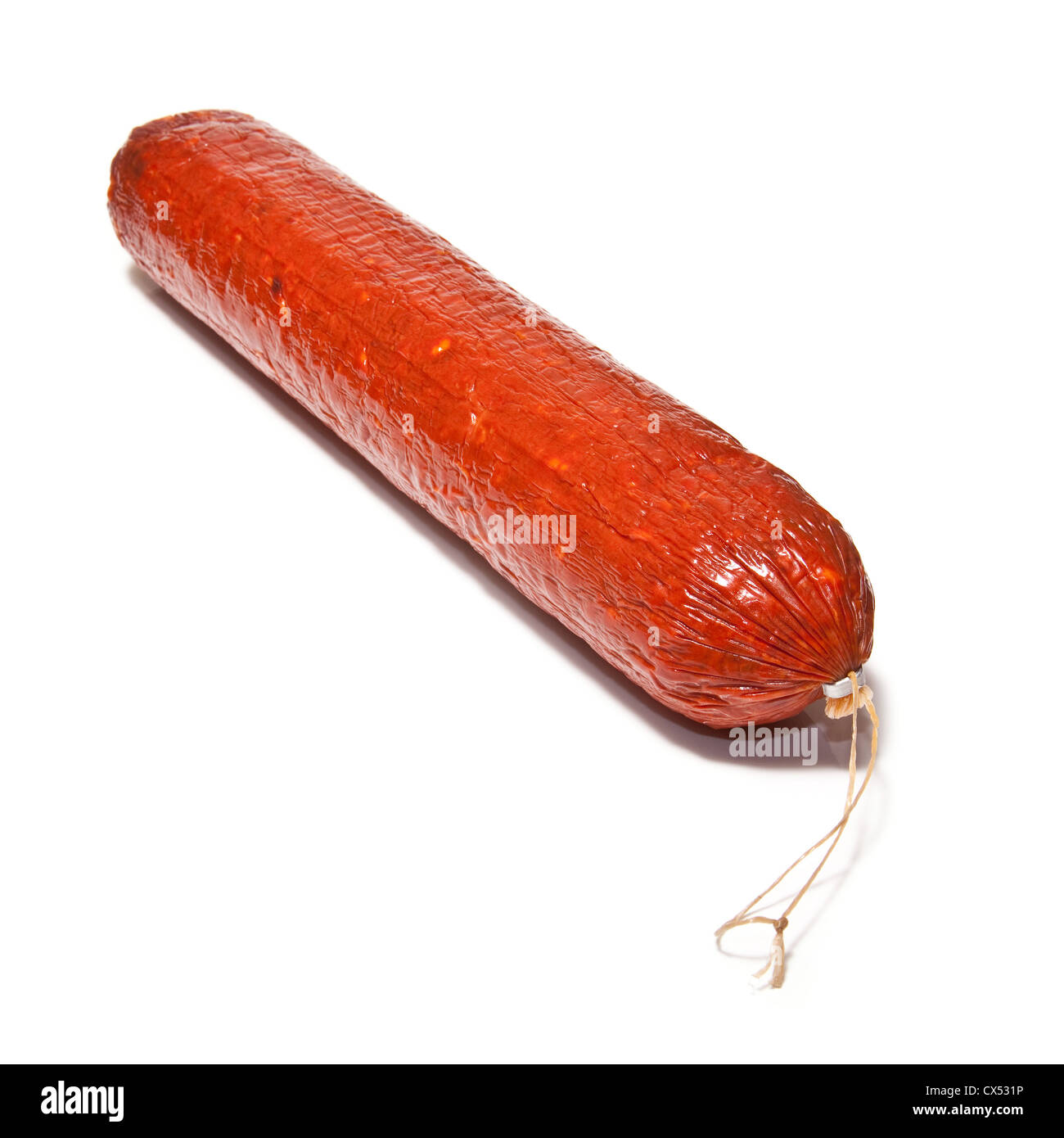 Large Spanish Chorizo sausage isolated on a white studio background ...