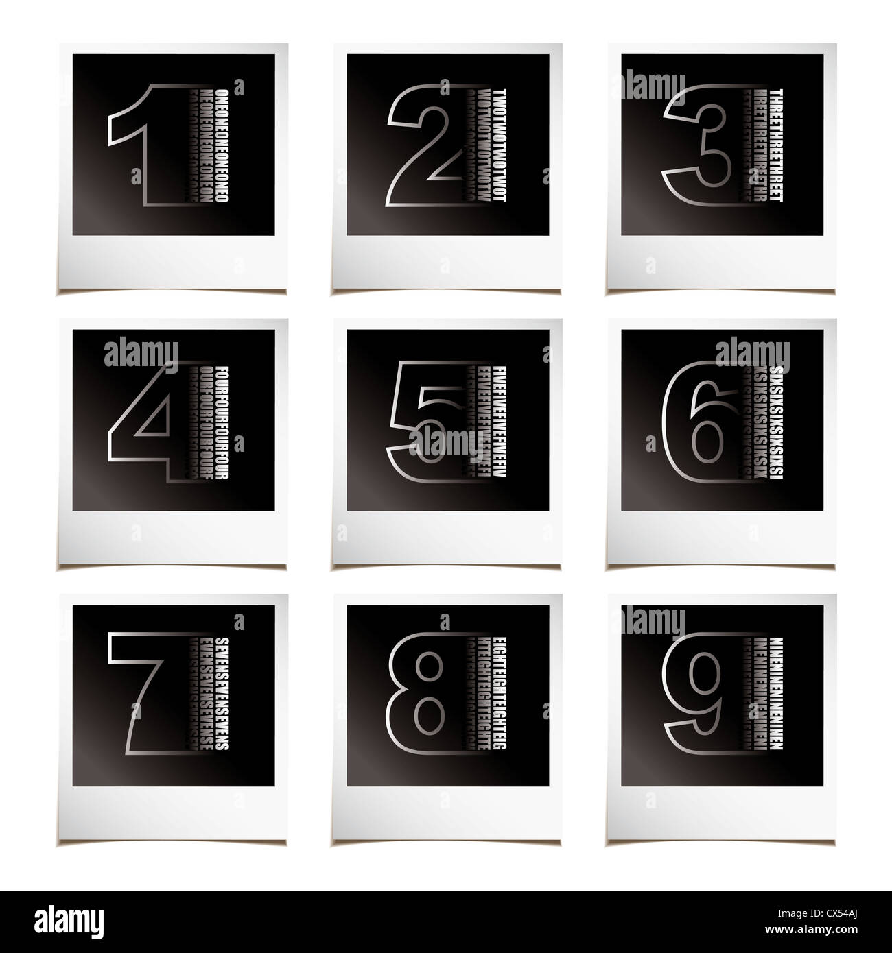 Collection of numbers with instant photos and shadow Stock Photo - Alamy