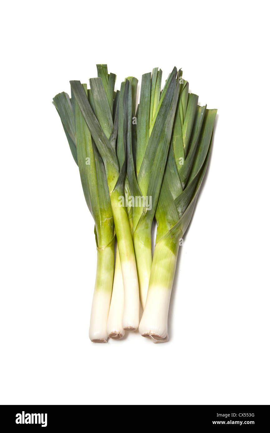 Bunch of large Leeks isolated on a white studio background Stock Photo ...