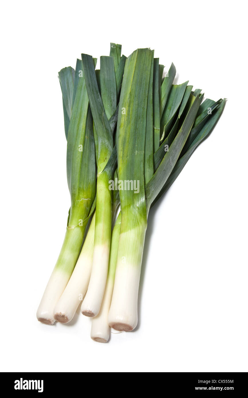Bunch of large Leeks isolated on a white studio background Stock Photo ...