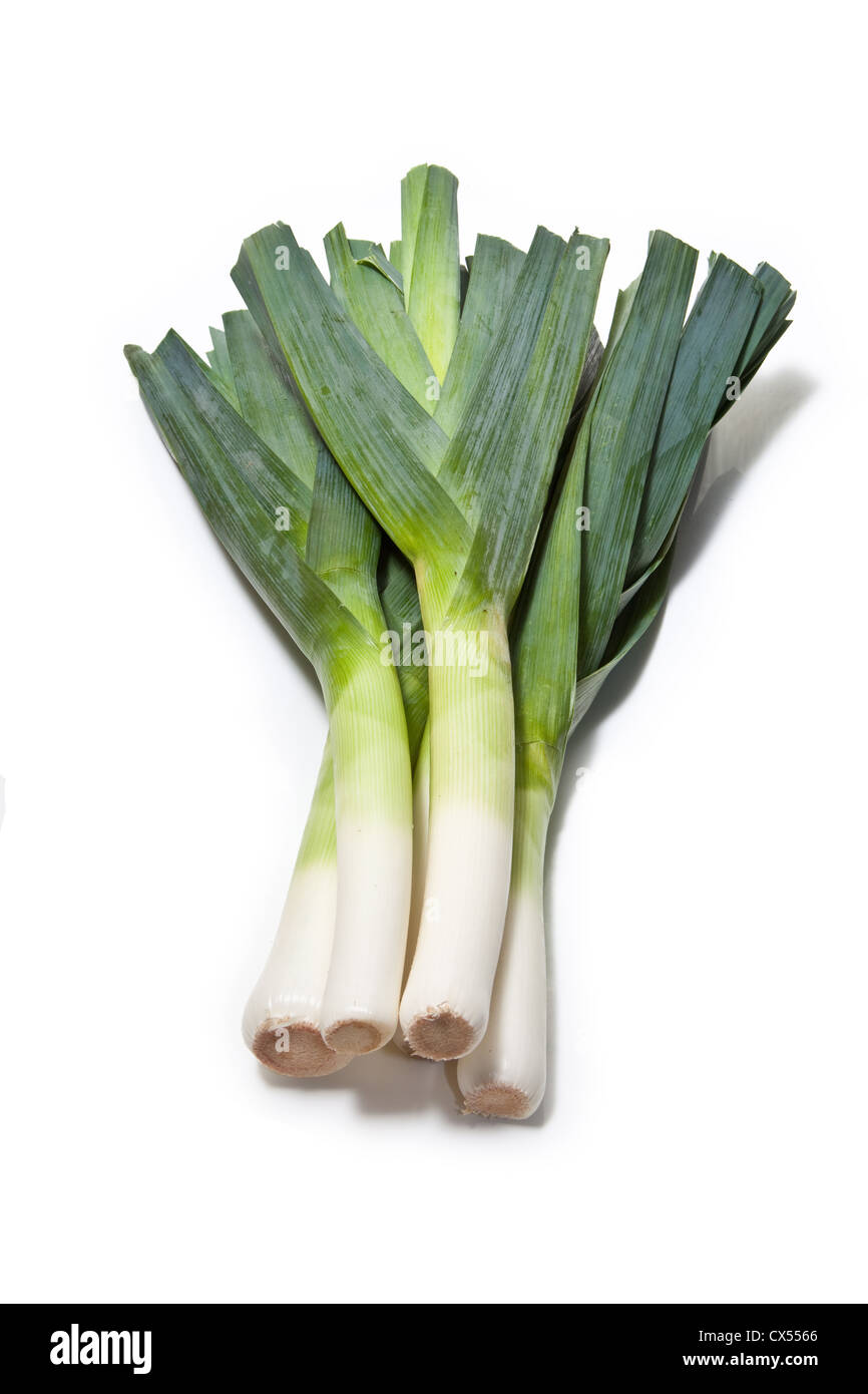 Bunch of large Leeks isolated on a white studio background Stock Photo ...