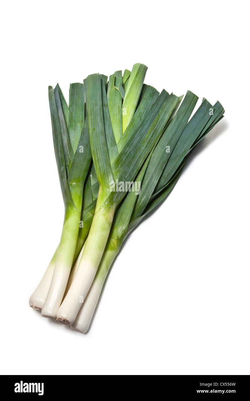 Bunch of large Leeks isolated on a white studio background Stock Photo ...