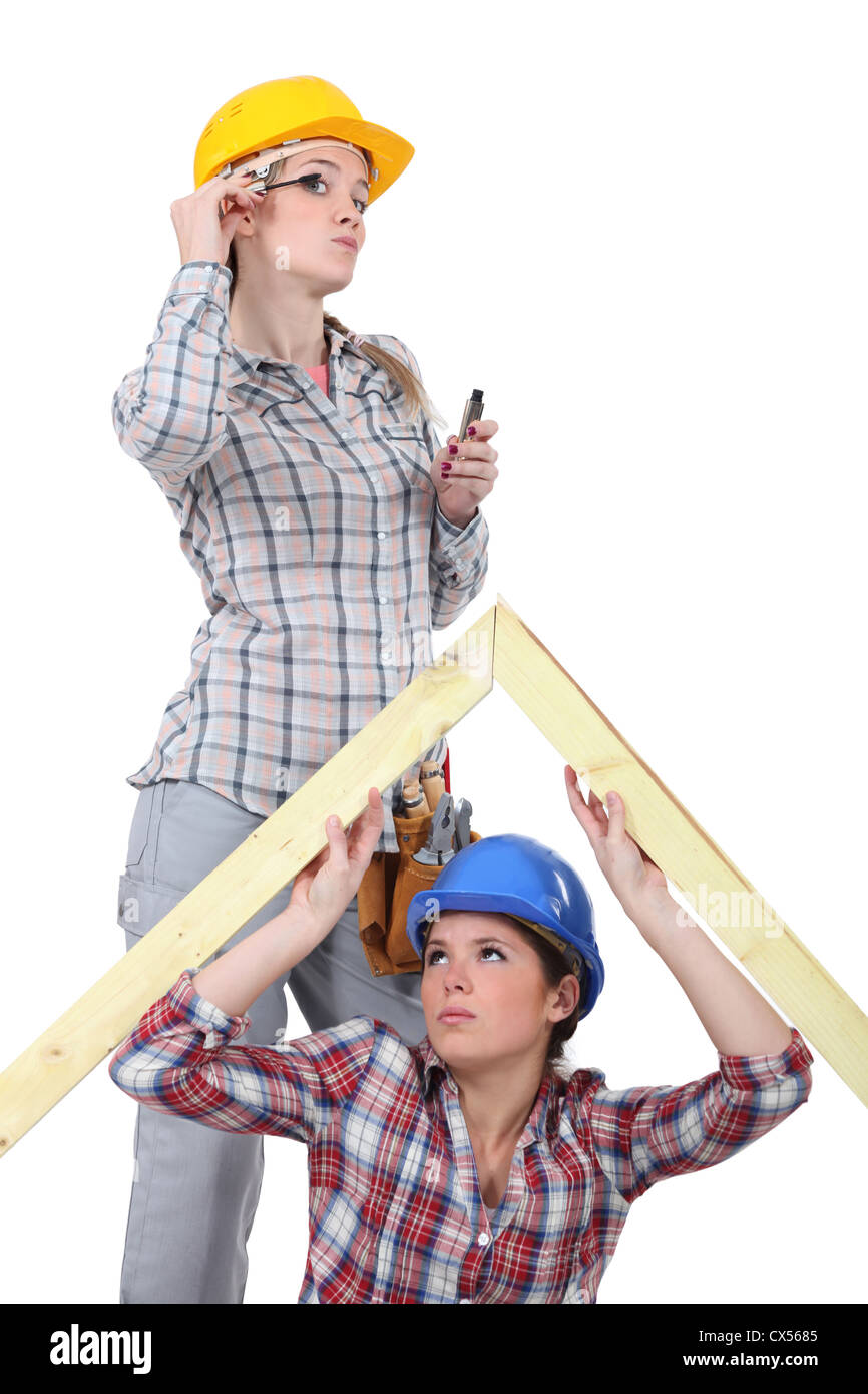 Two female carpenters Stock Photo - Alamy