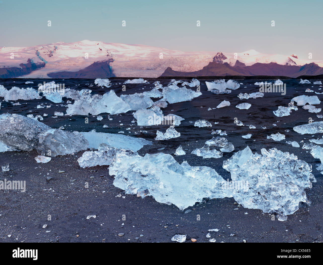 Iceberg formation on the beach at Jokulsarlon, Iceland. Vatnajokull ...