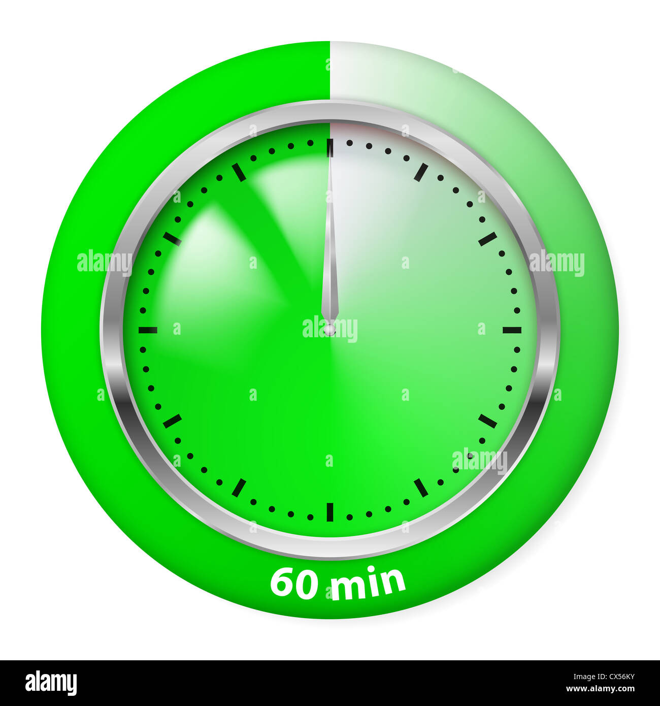 Green Timer Icon. Sixty Minutes. Illustration on white Stock Photo - Alamy