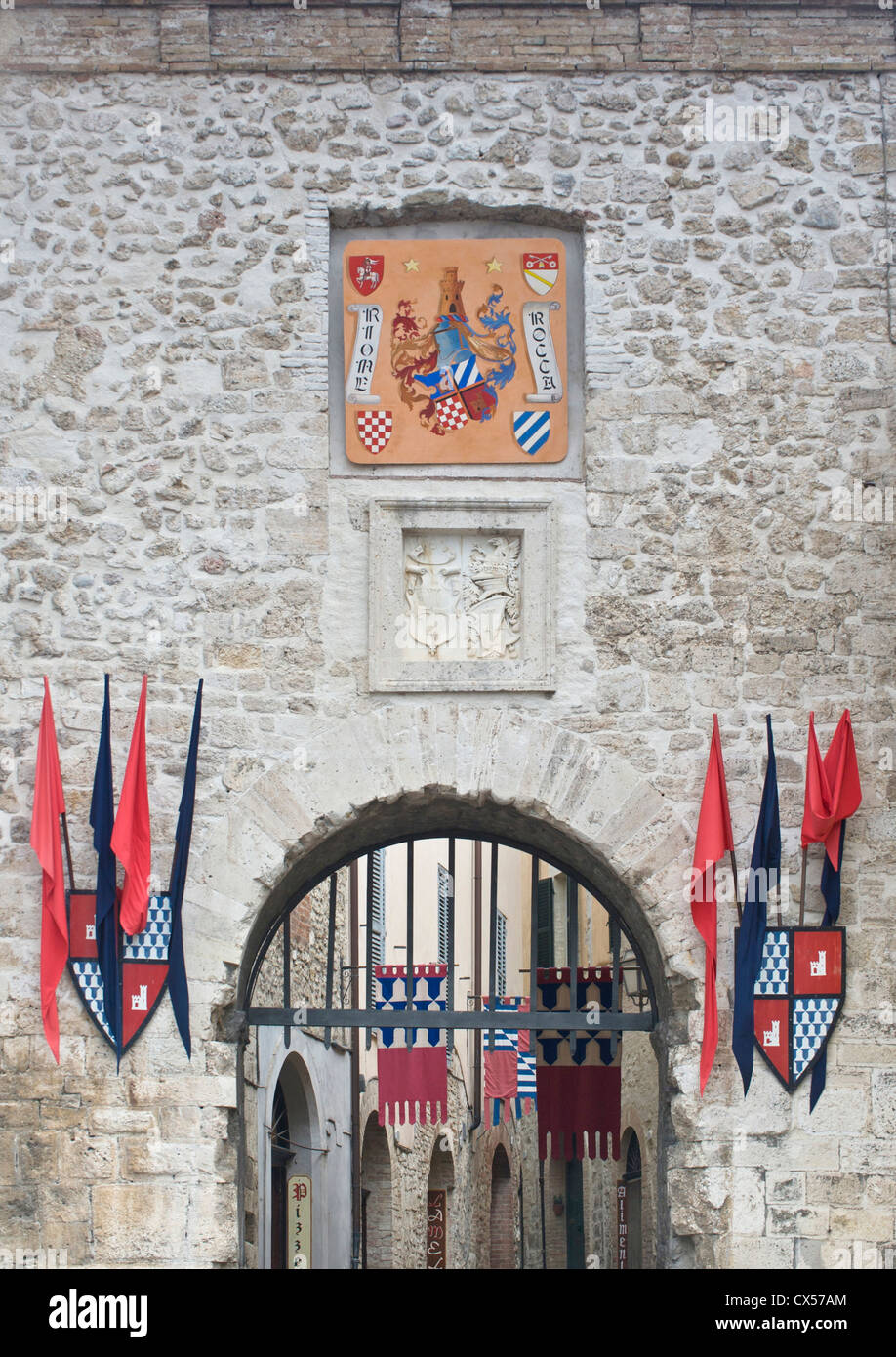 Europe, Italy, Umbria, San Gemini, City Gate Decorated for Jousting ...