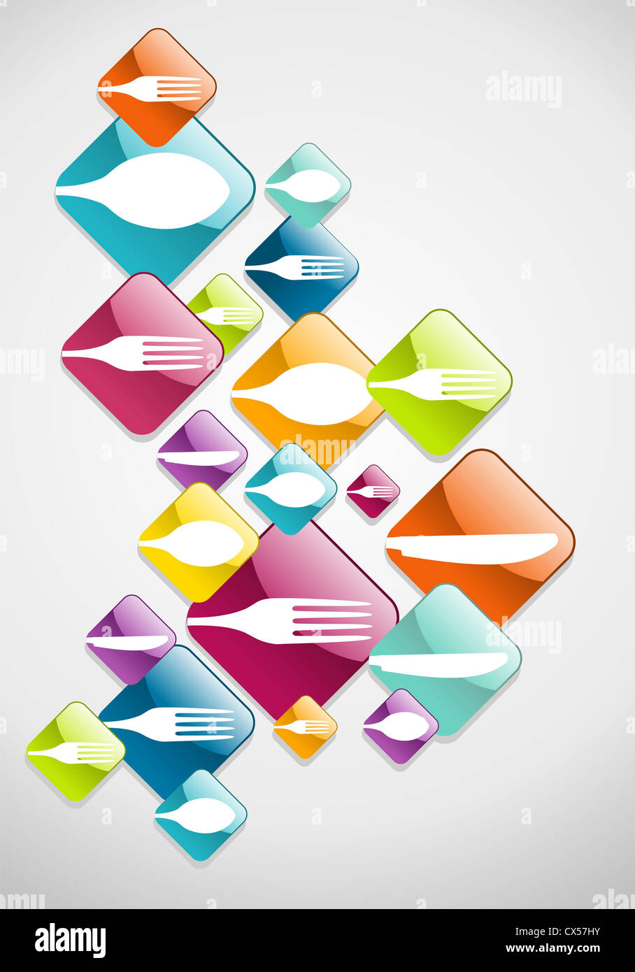 Multicolored cutlery web icons background for food industry. Vector ...