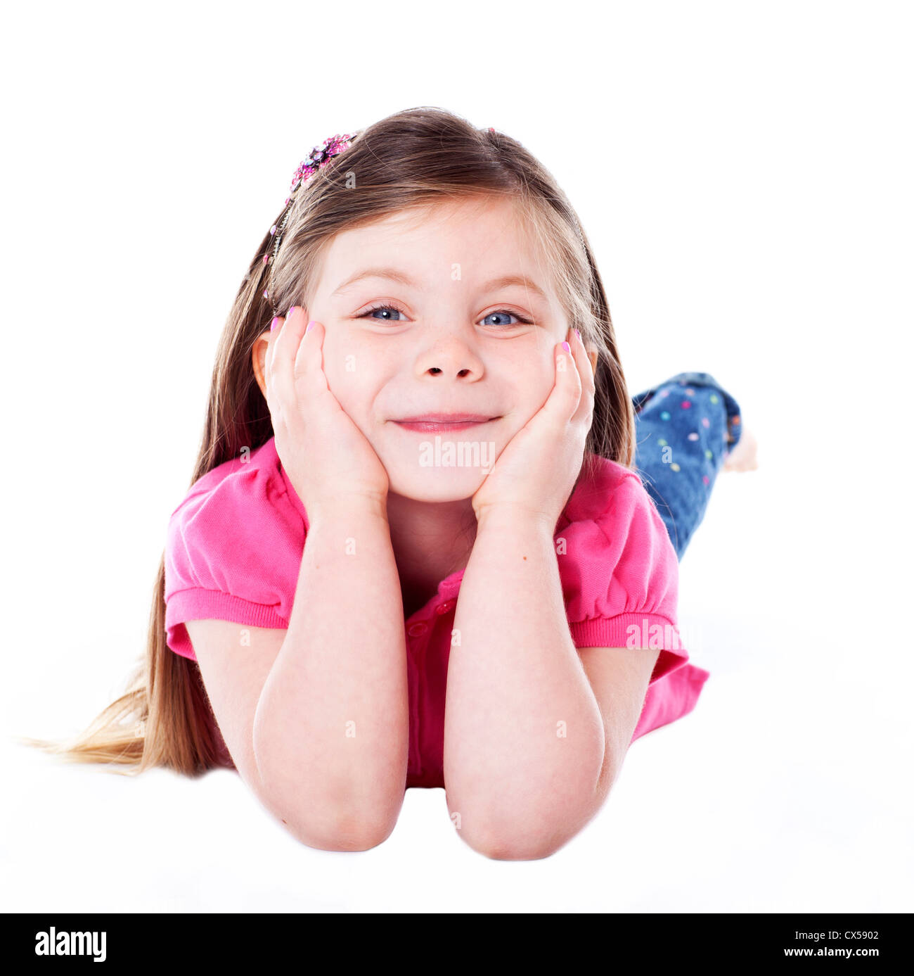 Leaning on hands girl Cut Out Stock Images & Pictures - Alamy