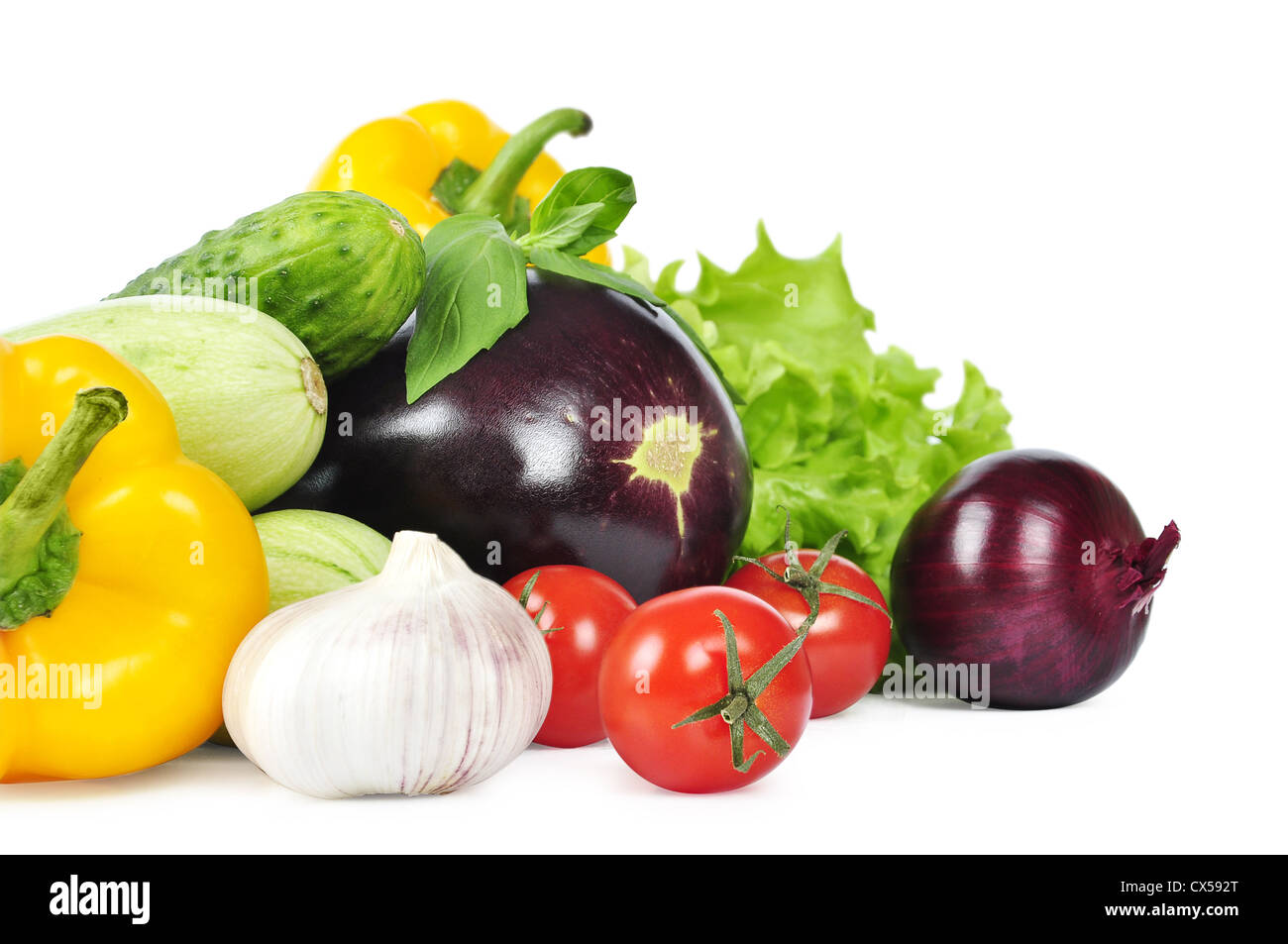 fresh vegetables with leaves isolated on white background Stock Photo ...