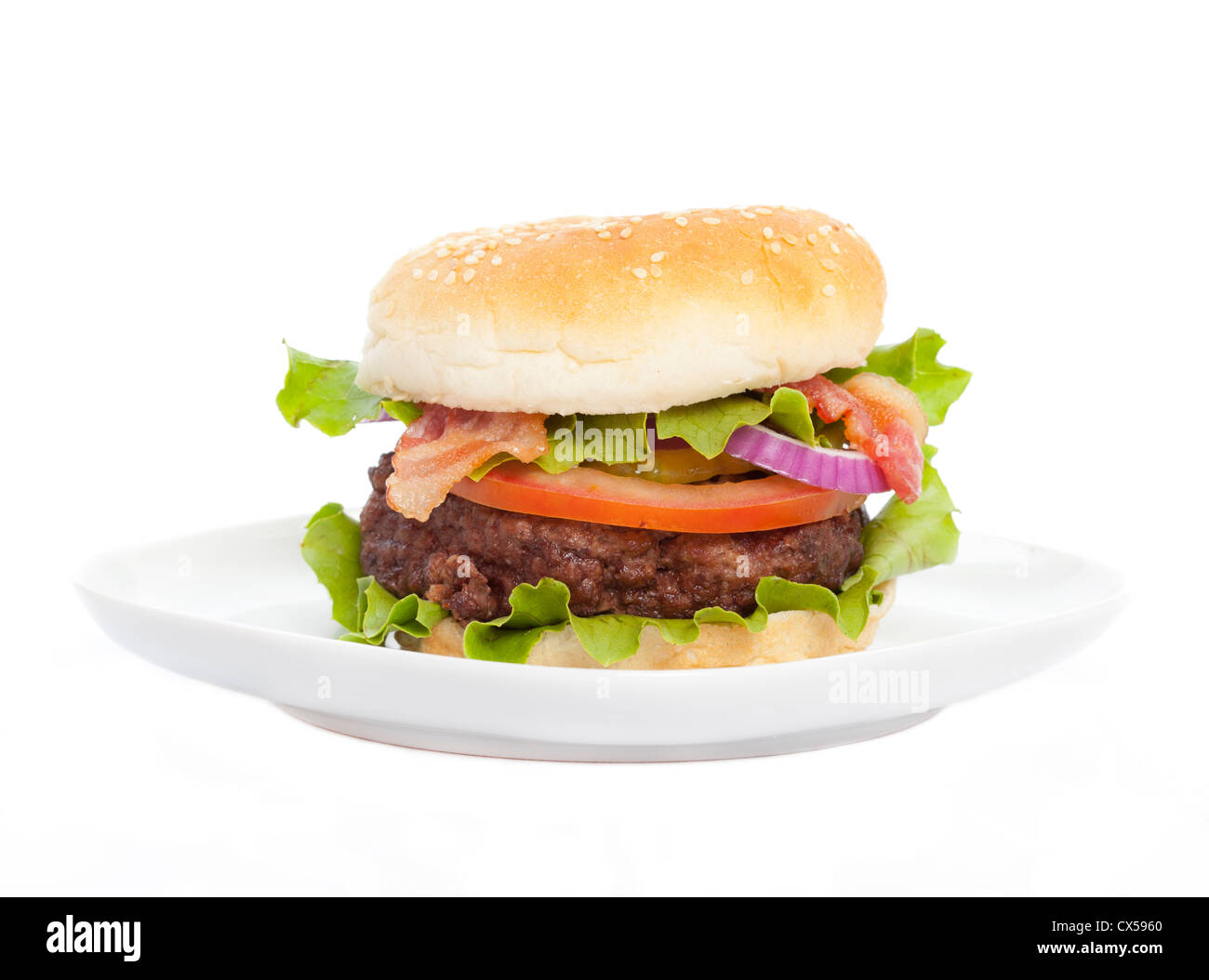 Hamburger on plate on white background Stock Photo - Alamy