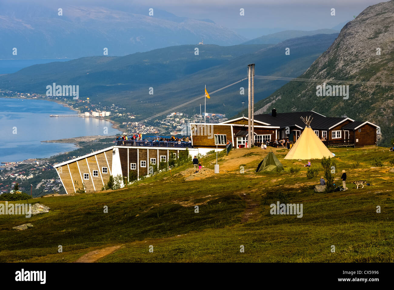 Norway, Tromsø. A cable car goes up to mount Storsteinen, 421 metres ...