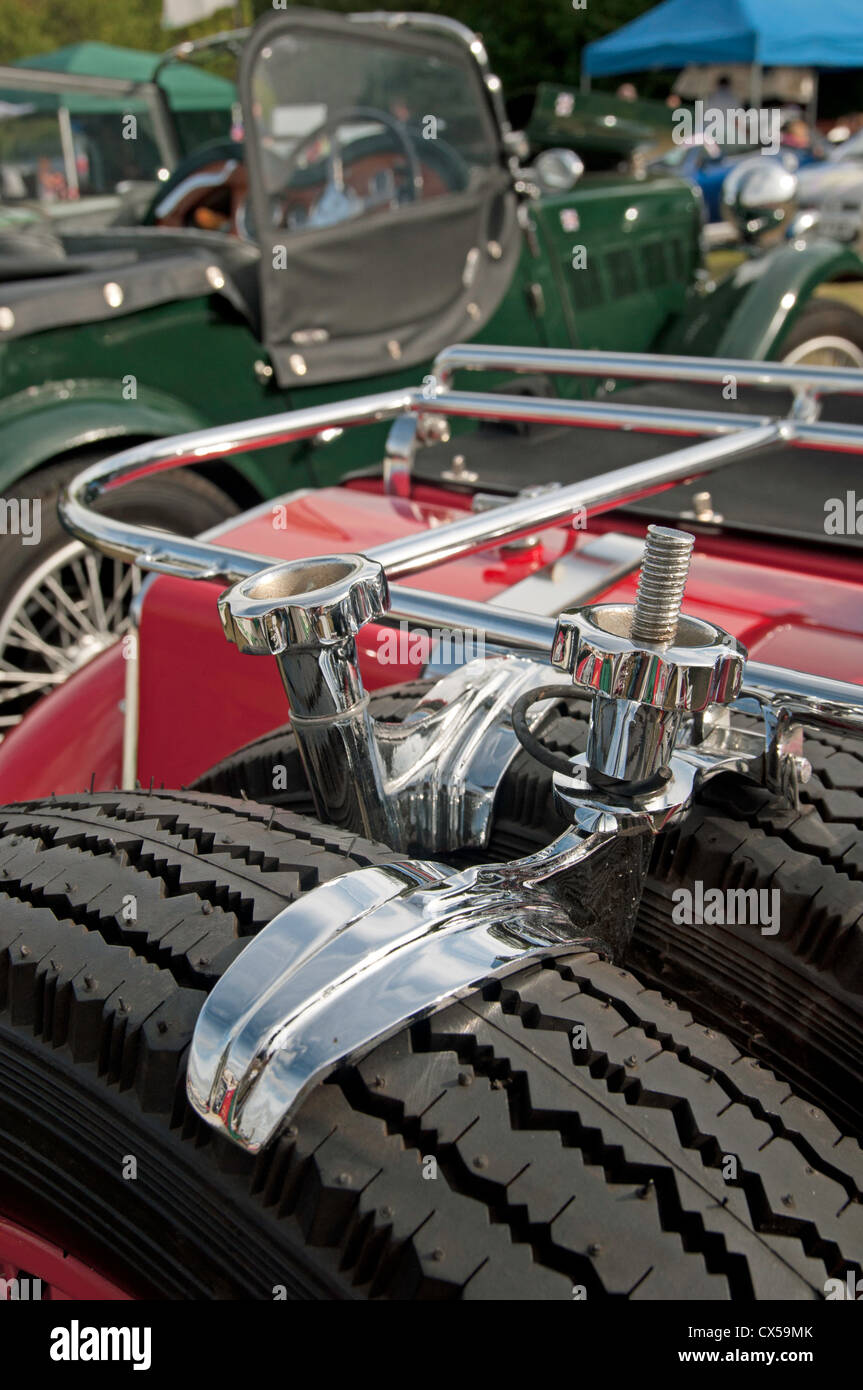 Chrome spare wheel retainers on a Singer Nine Le Mans Classic Car Stock ...