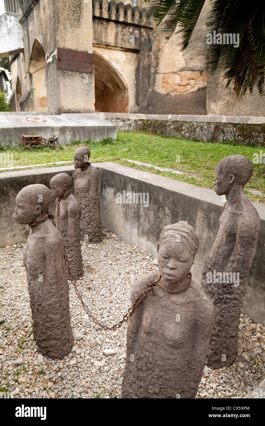 Statues monument to the slave trade, Christ Church, Stone Town Zanzibar ...