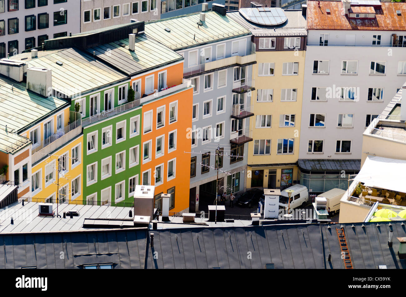 Colorful buildings in München as seen from the Rathaus Stock Photo - Alamy