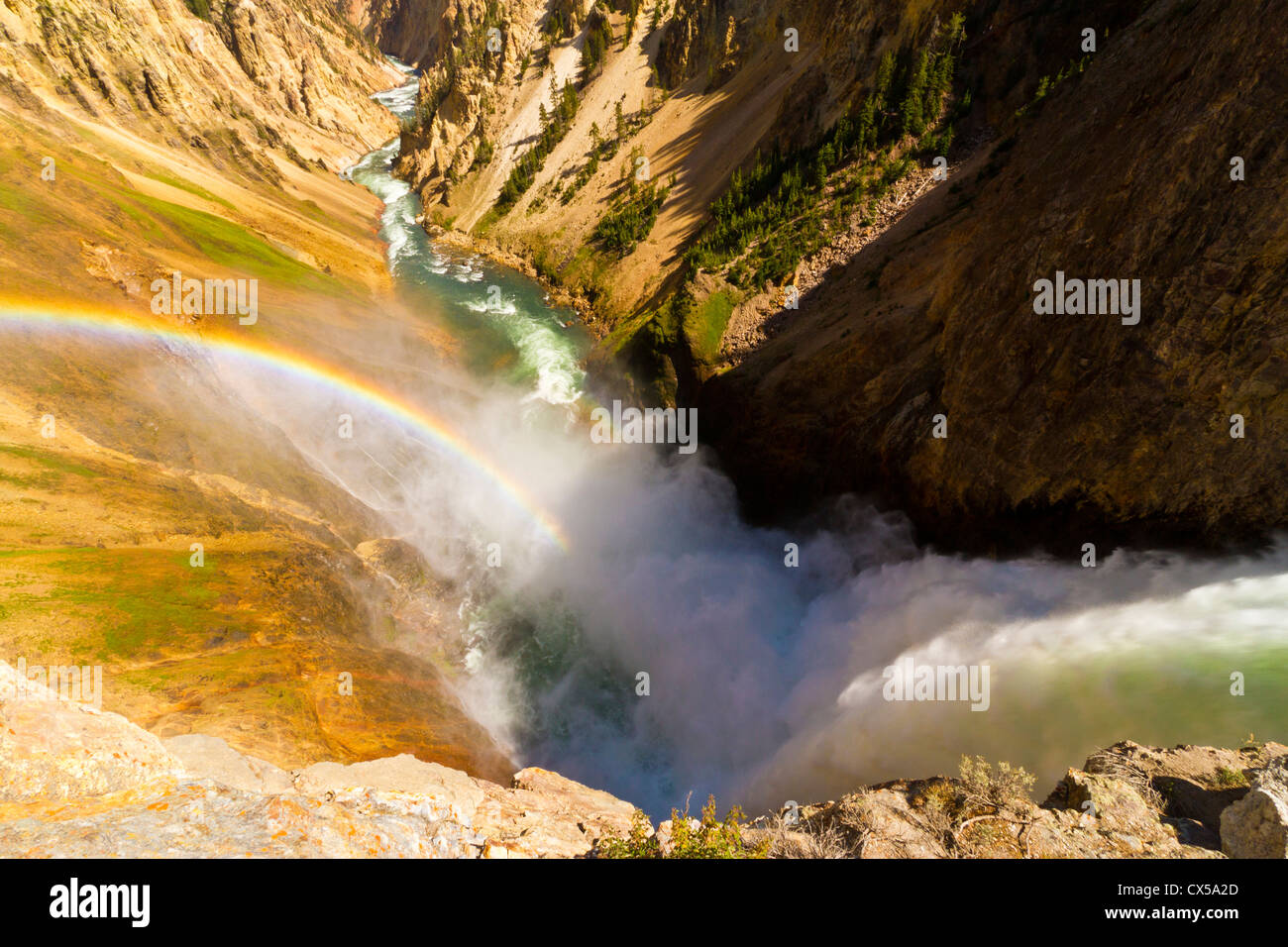 USA, Wyoming, Grand Canyon of the Yellowstone. Rainbow over Lower ...