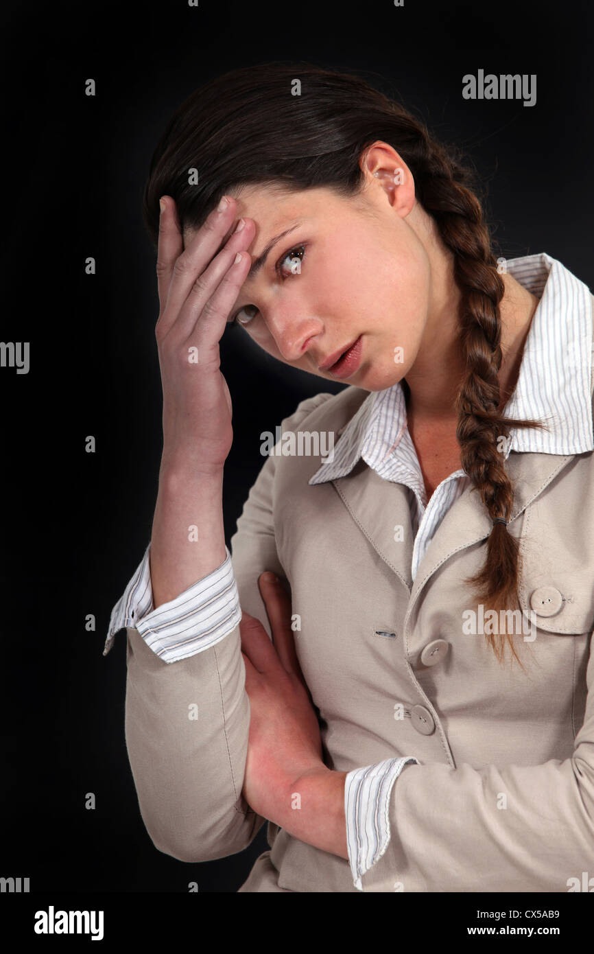 Woman having headache crying hi-res stock photography and images - Alamy