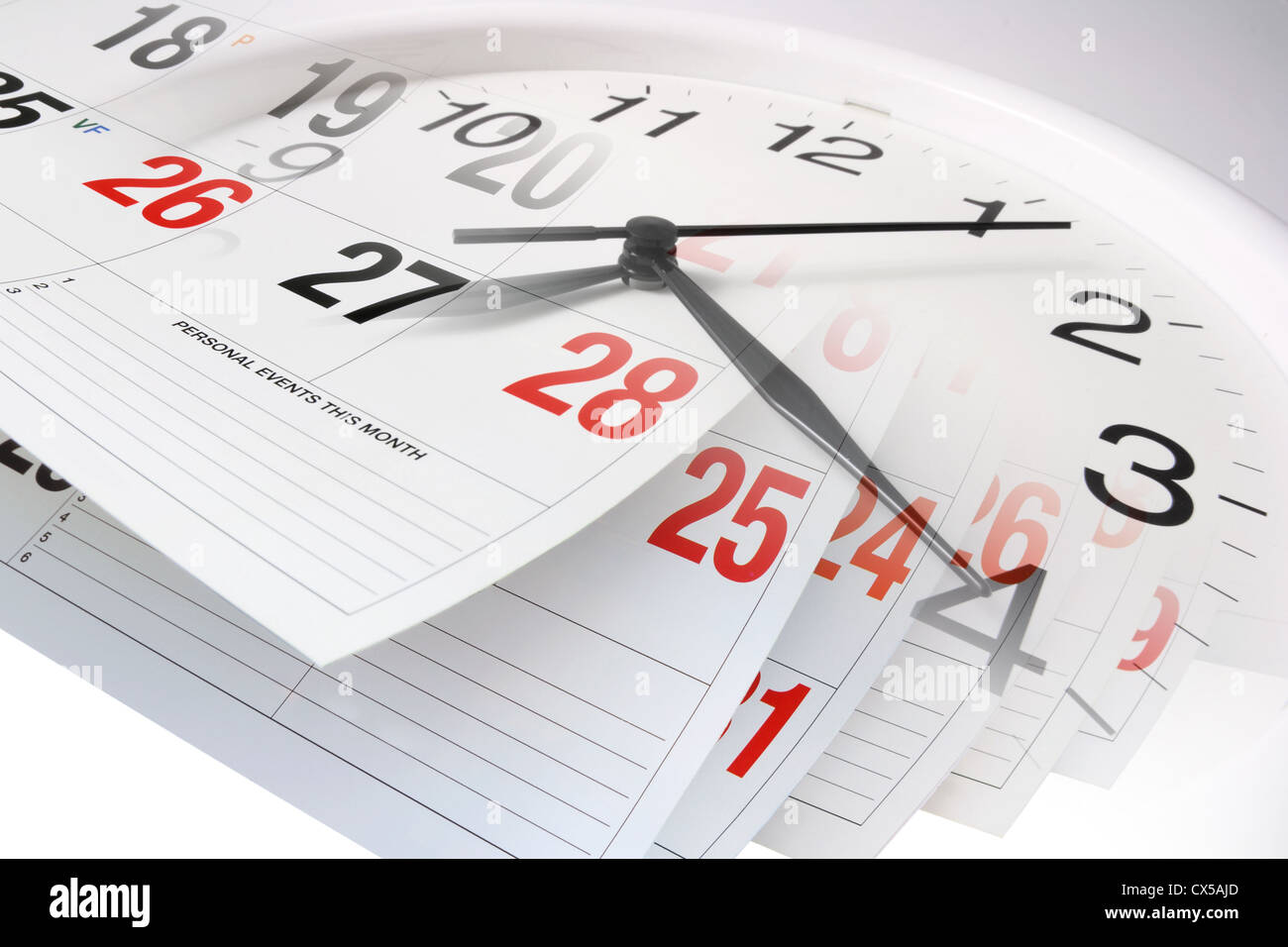 Calendar Pages and Clock Stock Photo - Alamy
