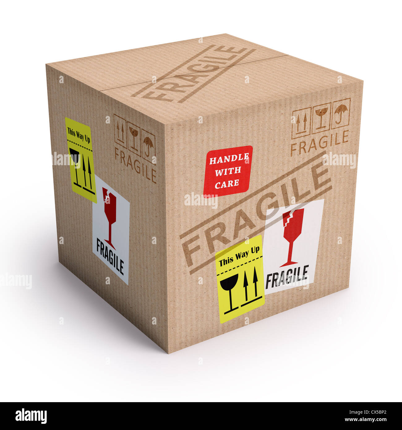 Package ready to send with messages of fragile Stock Photo - Alamy