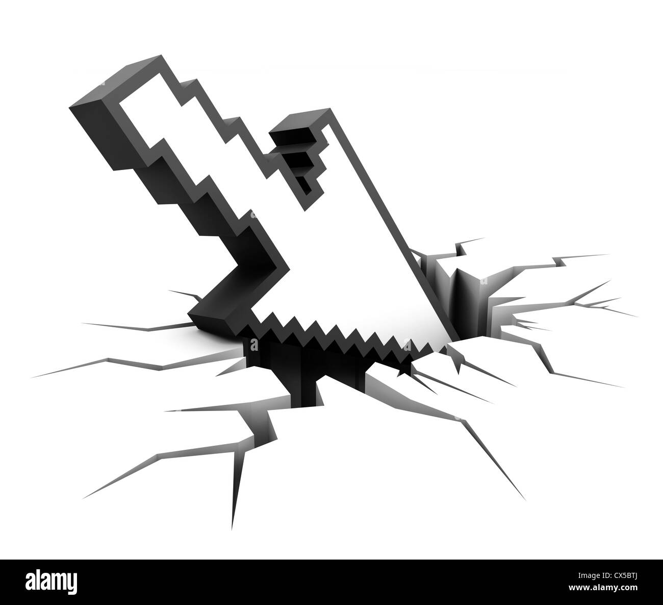 Lost cursor drops to the ground making a hole. Concept of system crash ...