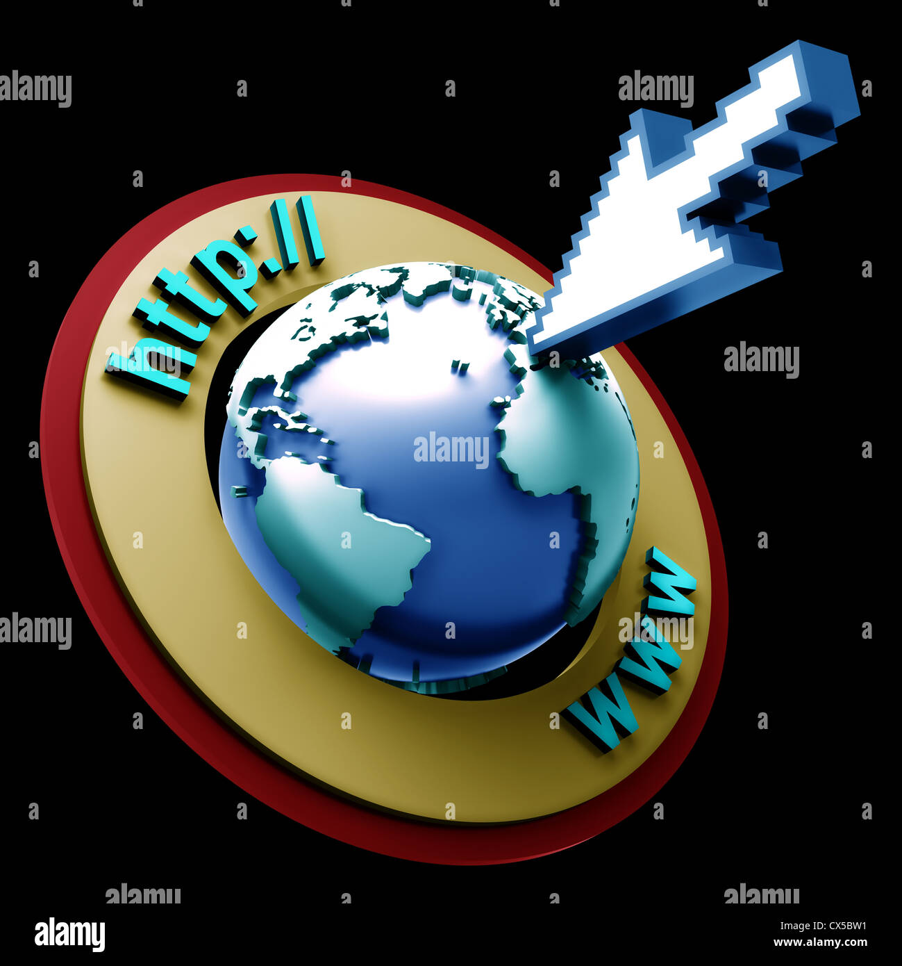 Cursor pointing in the world. Using the Internet around the world Stock ...