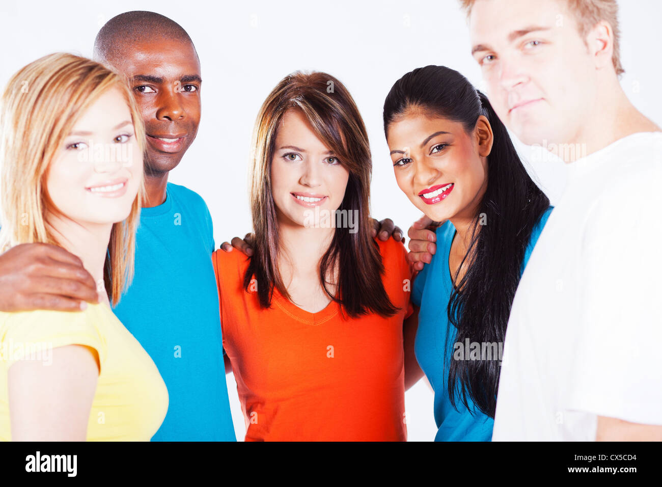 multiracial people group hug Stock Photo - Alamy