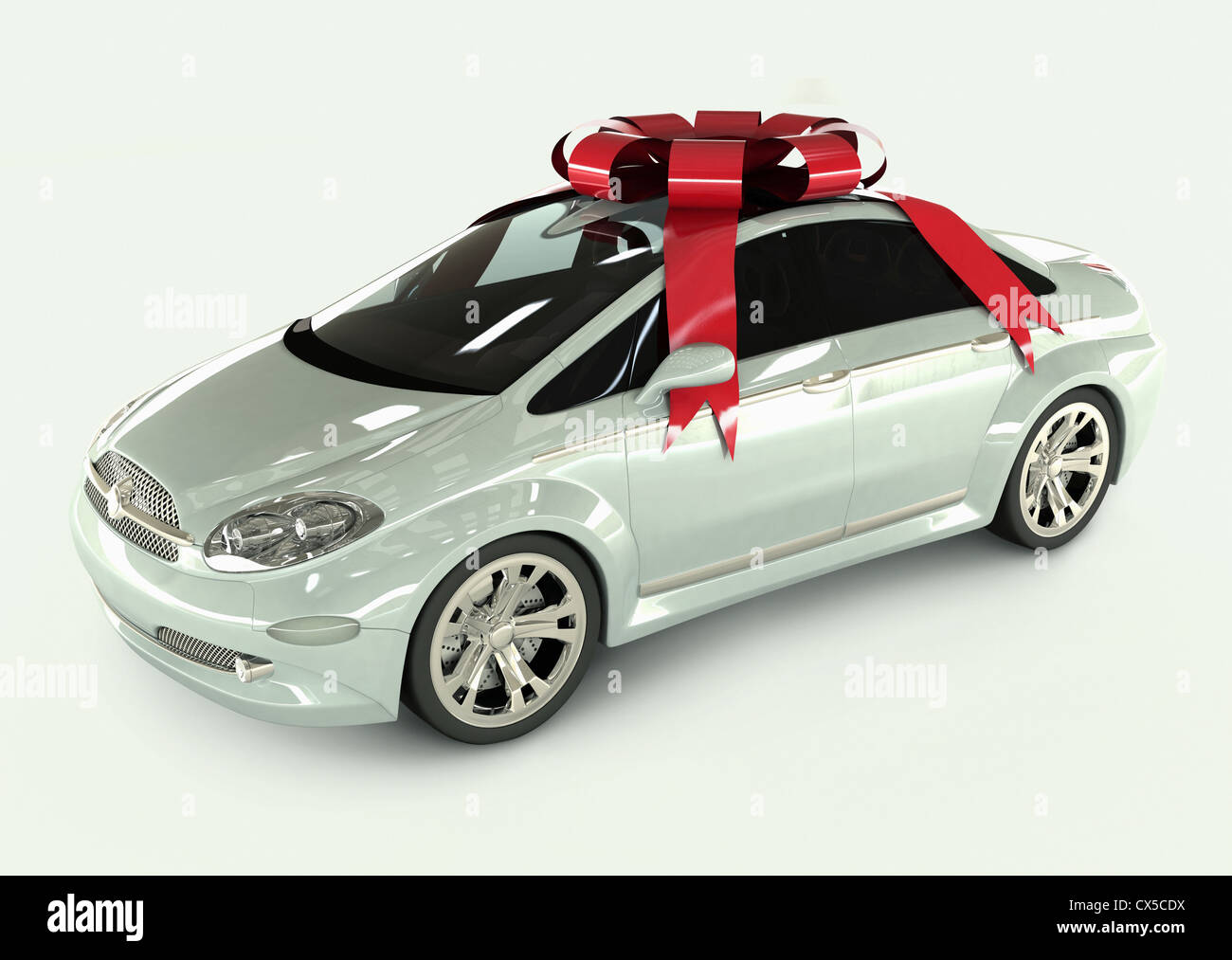 Car gift with red ribbons and lace Stock Photo - Alamy