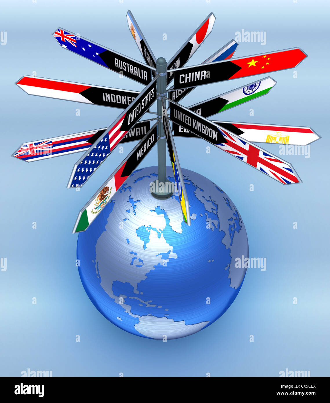 Planet earth with arrows indicating the direction of countries. Concept ...