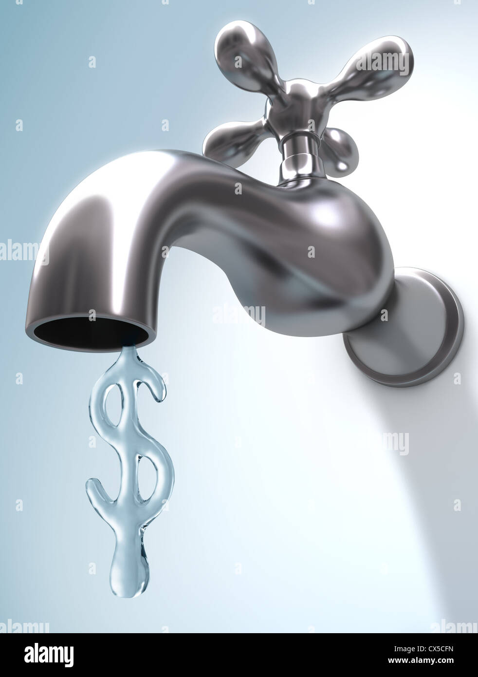 Waste of potable water, and the symbol of the money at the drop of ...
