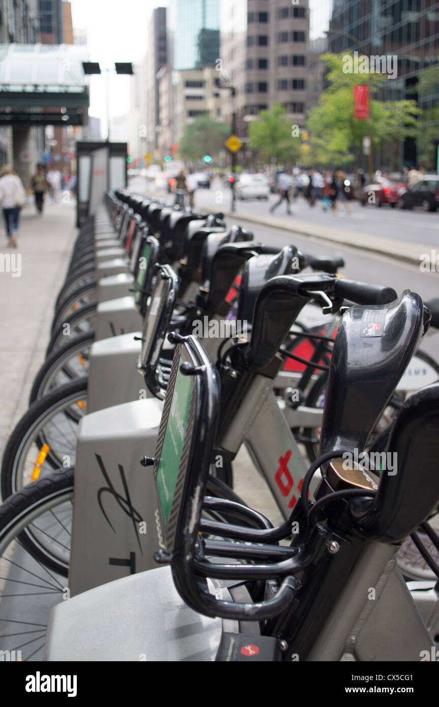 BIXI, public bicycle, station in downtown Montreal, Canada Stock Photo ...