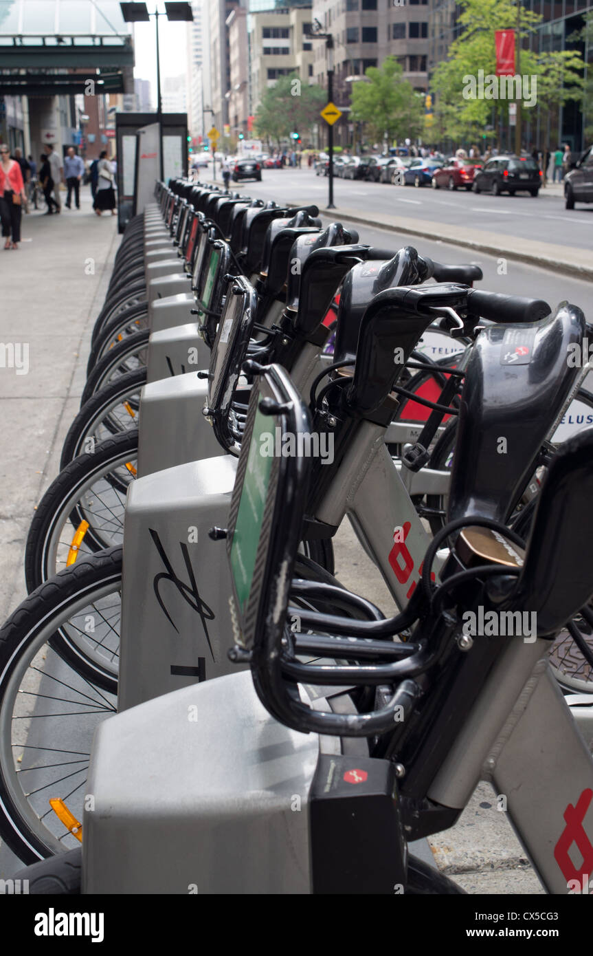 BIXI, public bicycle, station in downtown Montreal, Canada Stock Photo ...
