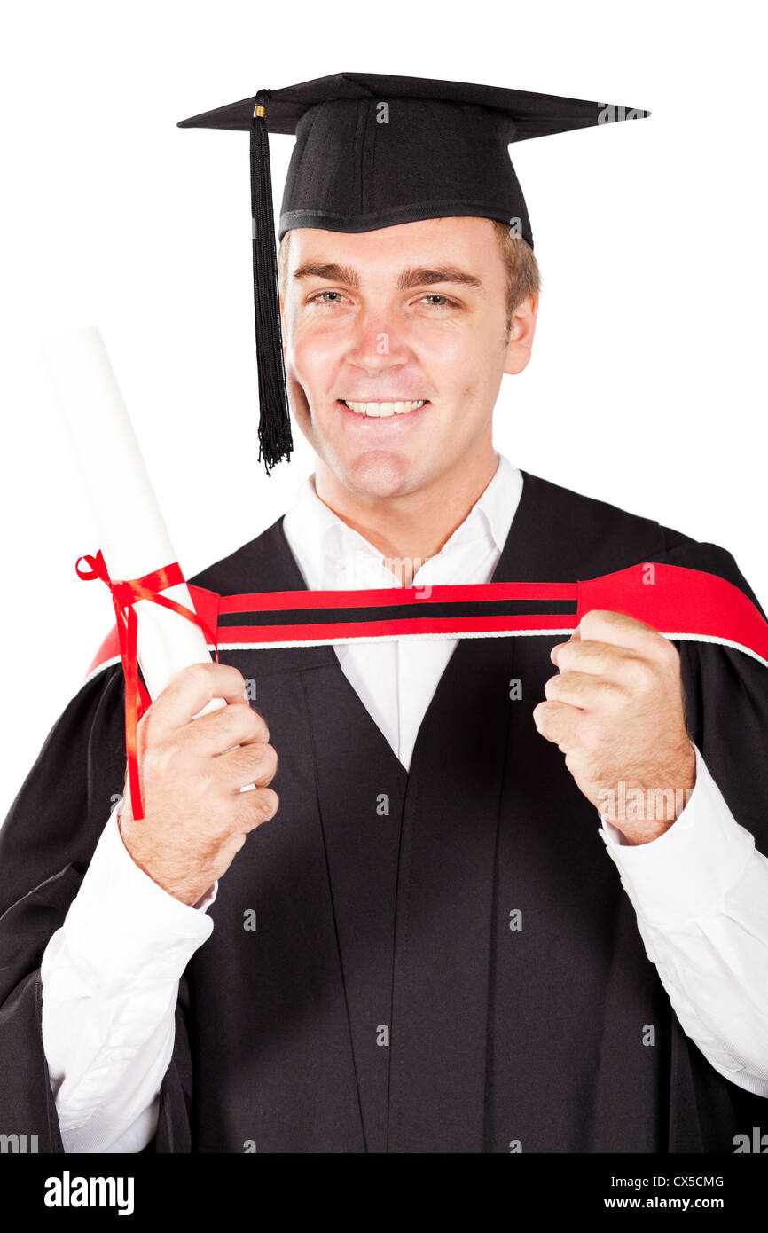 happy male graduate on white background Stock Photo - Alamy