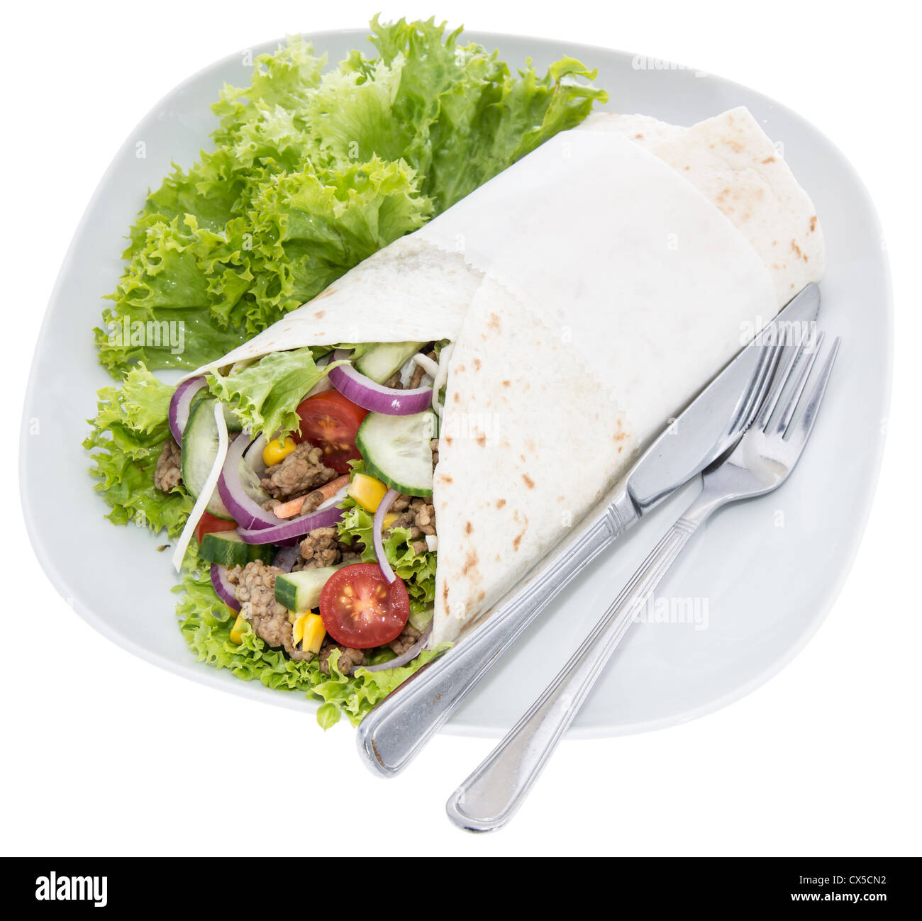 Wrap on a plate isolated on white background Stock Photo - Alamy