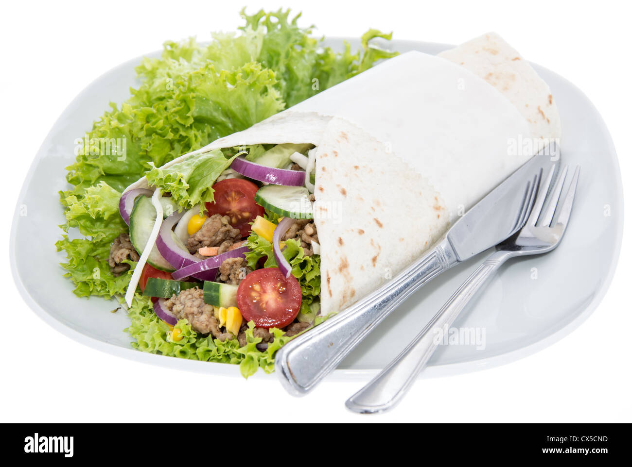 Wrap on a plate isolated on white background Stock Photo - Alamy