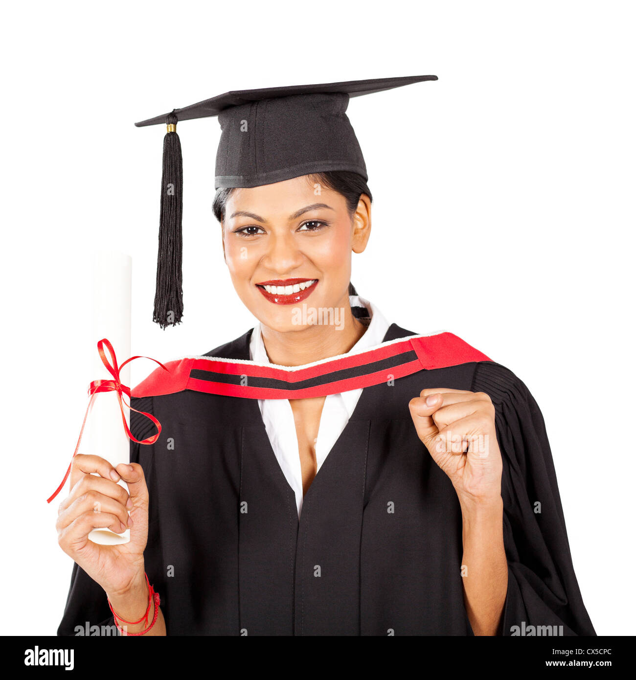 female Indian graduate isolated on white background Stock Photo - Alamy