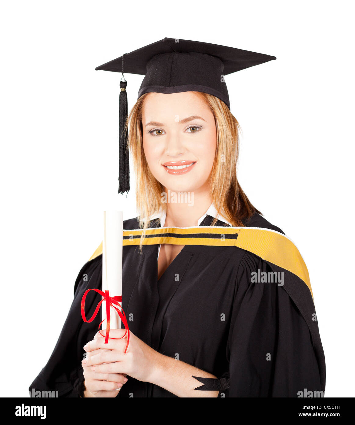 beautiful female university graduate portrait isolated on white ...
