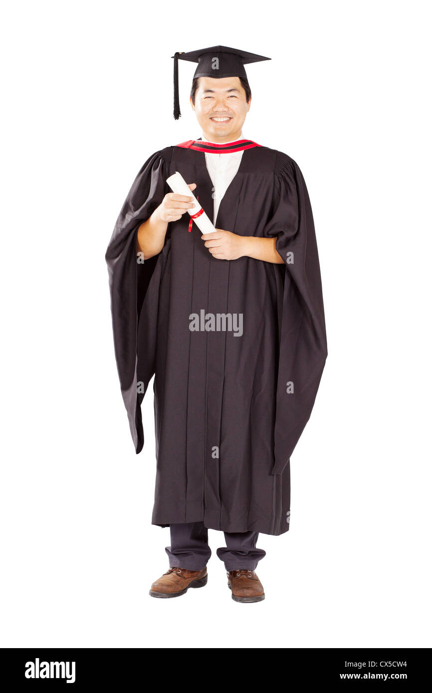 happy male Chinese university graduate full length portrait isolated on ...