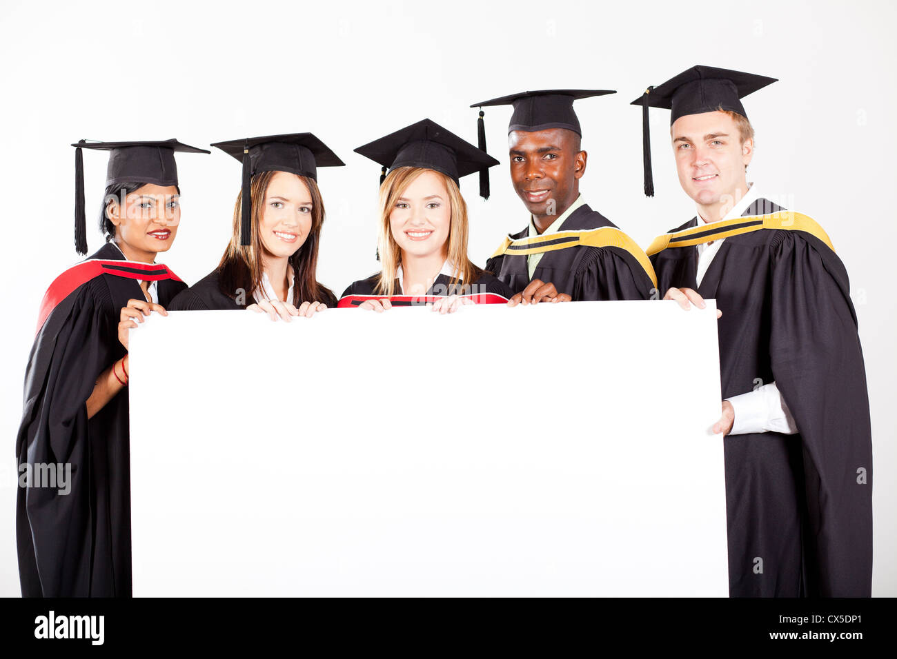 group of graduates with white board Stock Photo - Alamy
