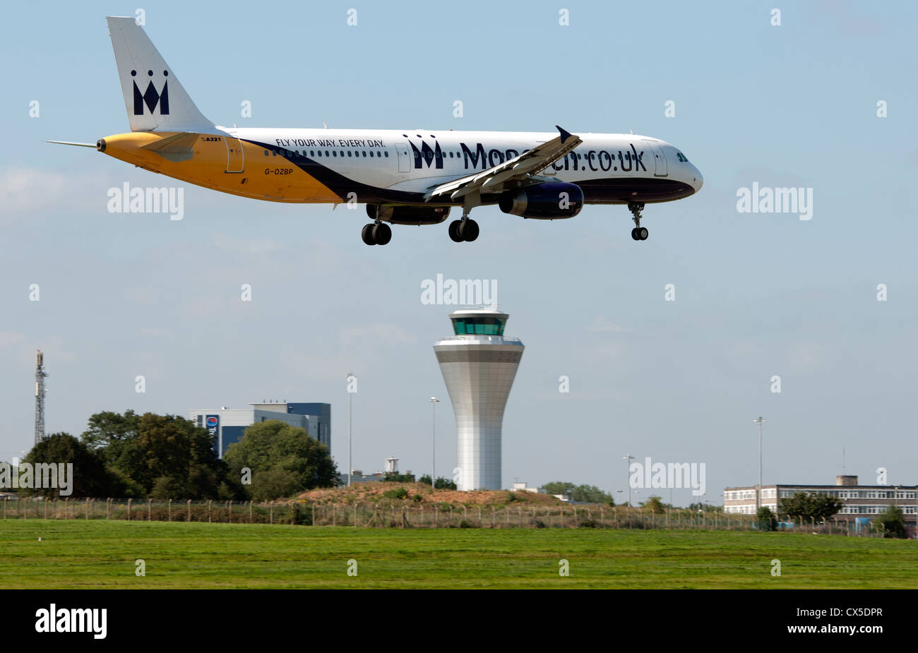 Monarch Airbus A321 aircraft landing at Birmingham Airport Stock Photo ...