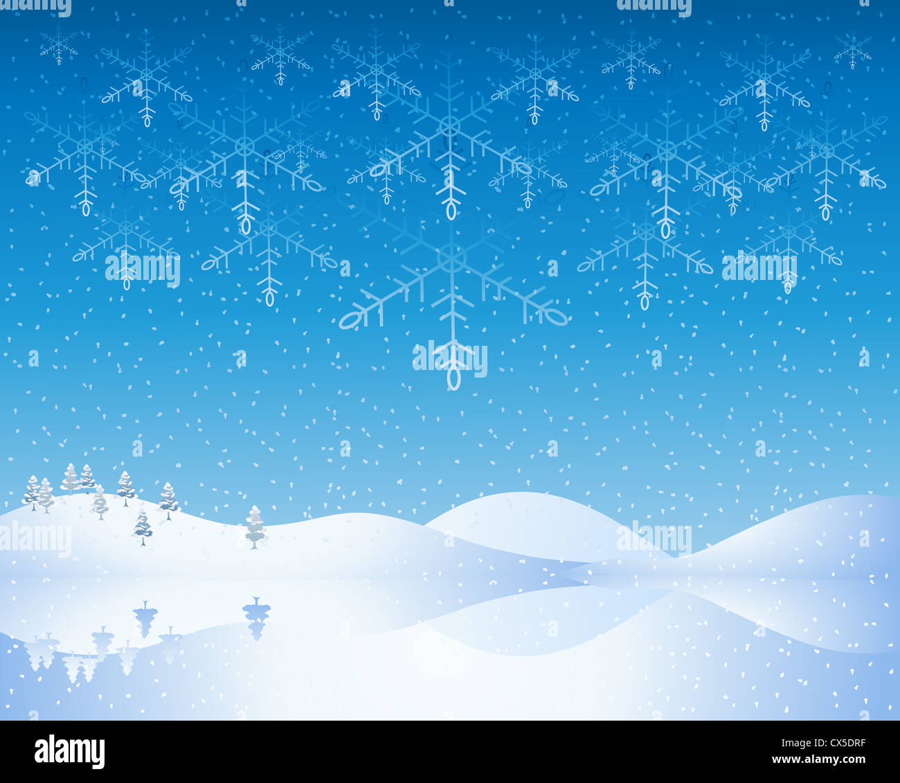 an illustration of a cold winter christmas scene with snowy hills ...