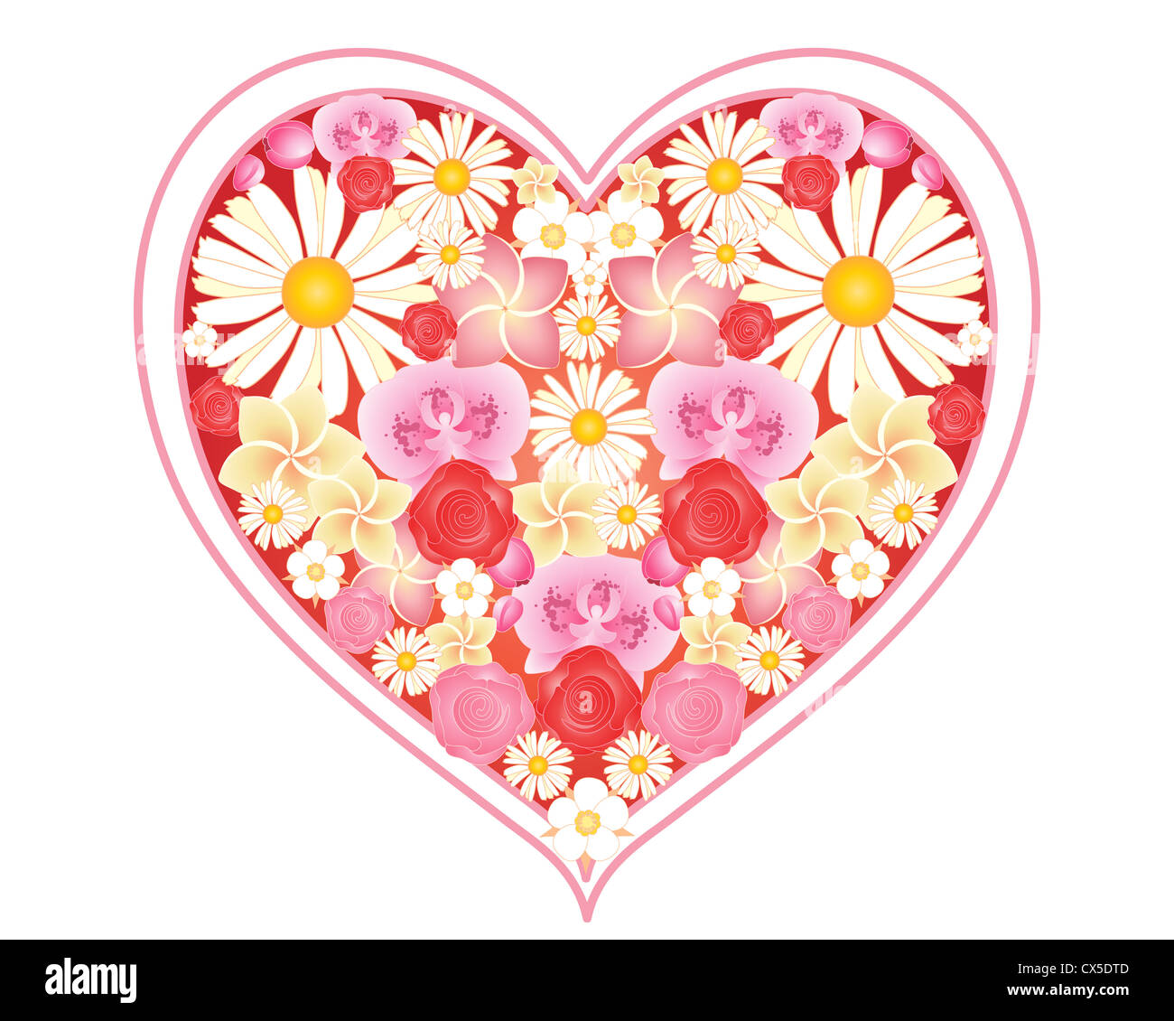 an illustration of a love heart full of a variety of floral decorations ...