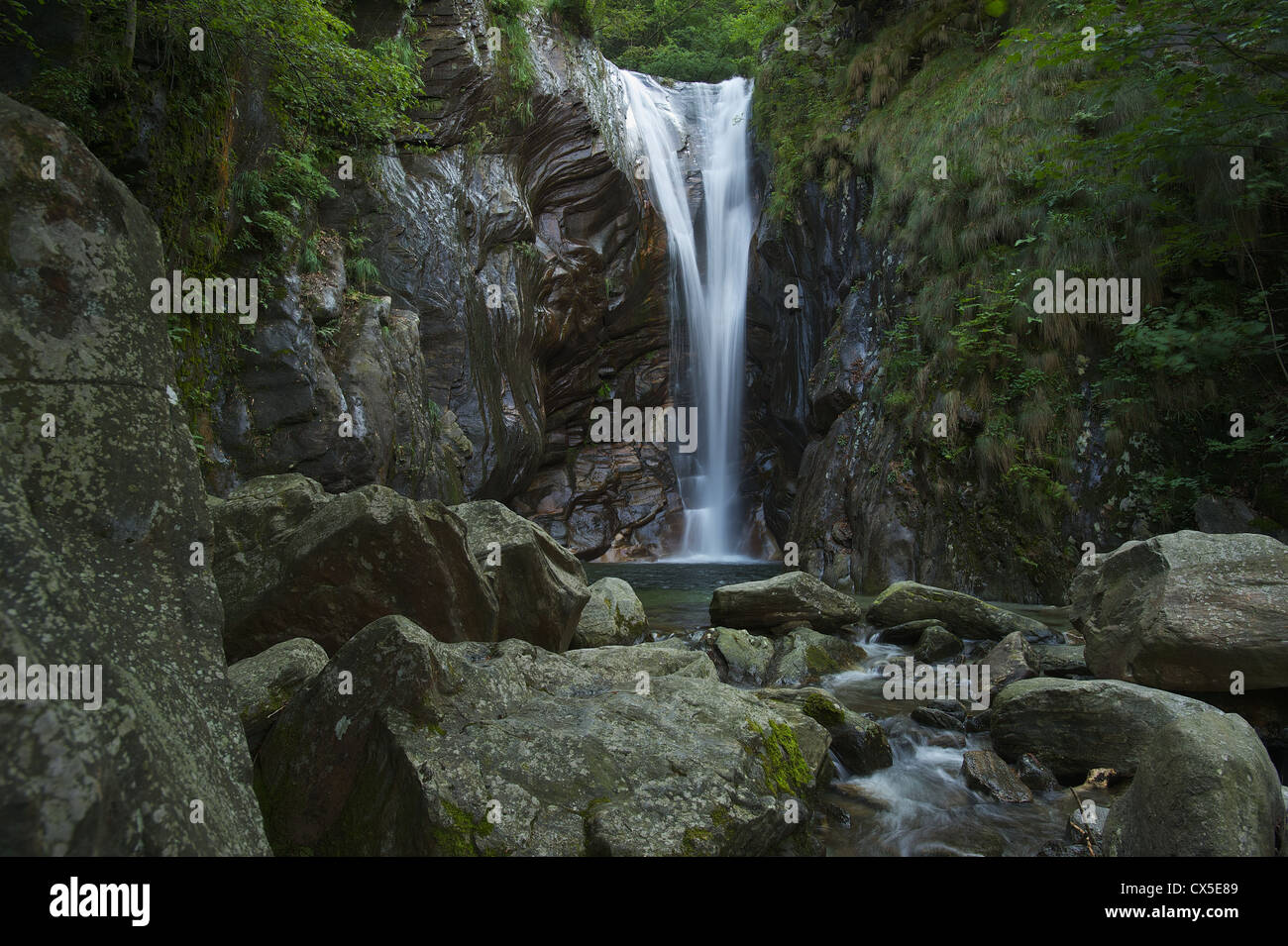 Waterfall close to Aurigeno, in Valle Maggia, Ticino Switzerland Stock ...
