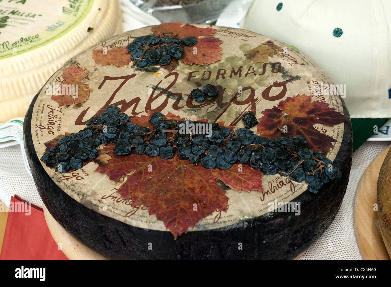 Italian cheeses on display in a food market. Rome, Italy Stock Photo ...