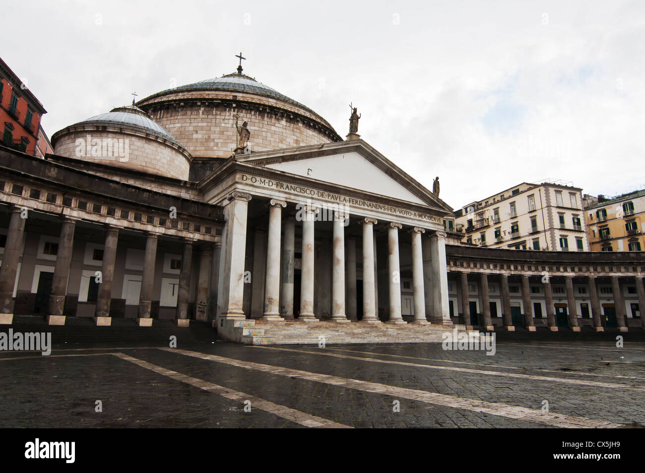view, square and statues in Piazza Plebiscito, Naples, Italy Stock ...