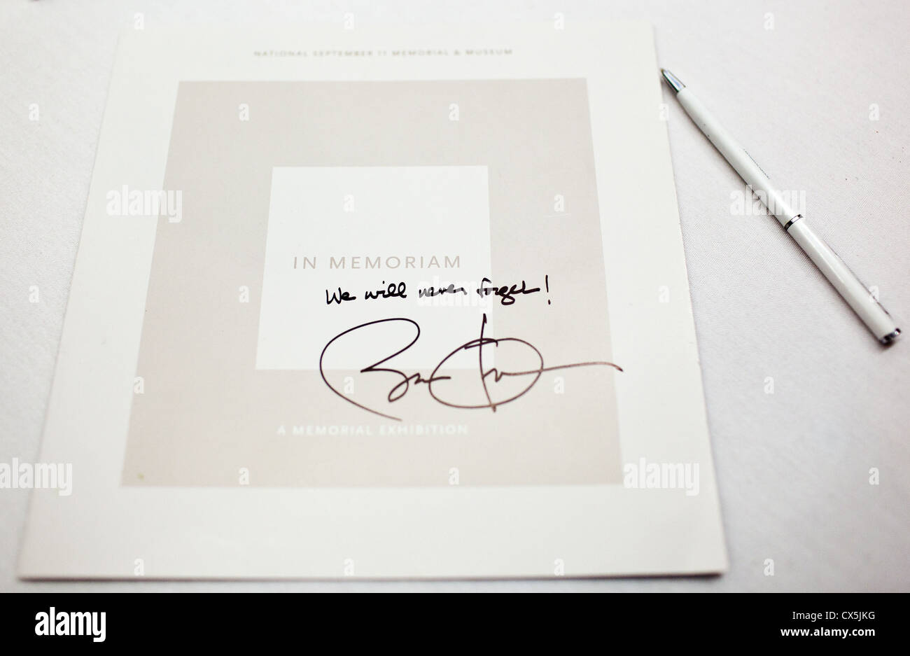 A signed message from President Barack Obama is seen on a pamphlet ...