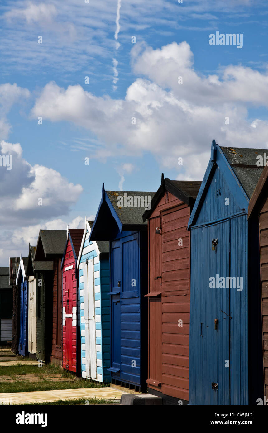 Blue white striped beach huts hi-res stock photography and images - Alamy