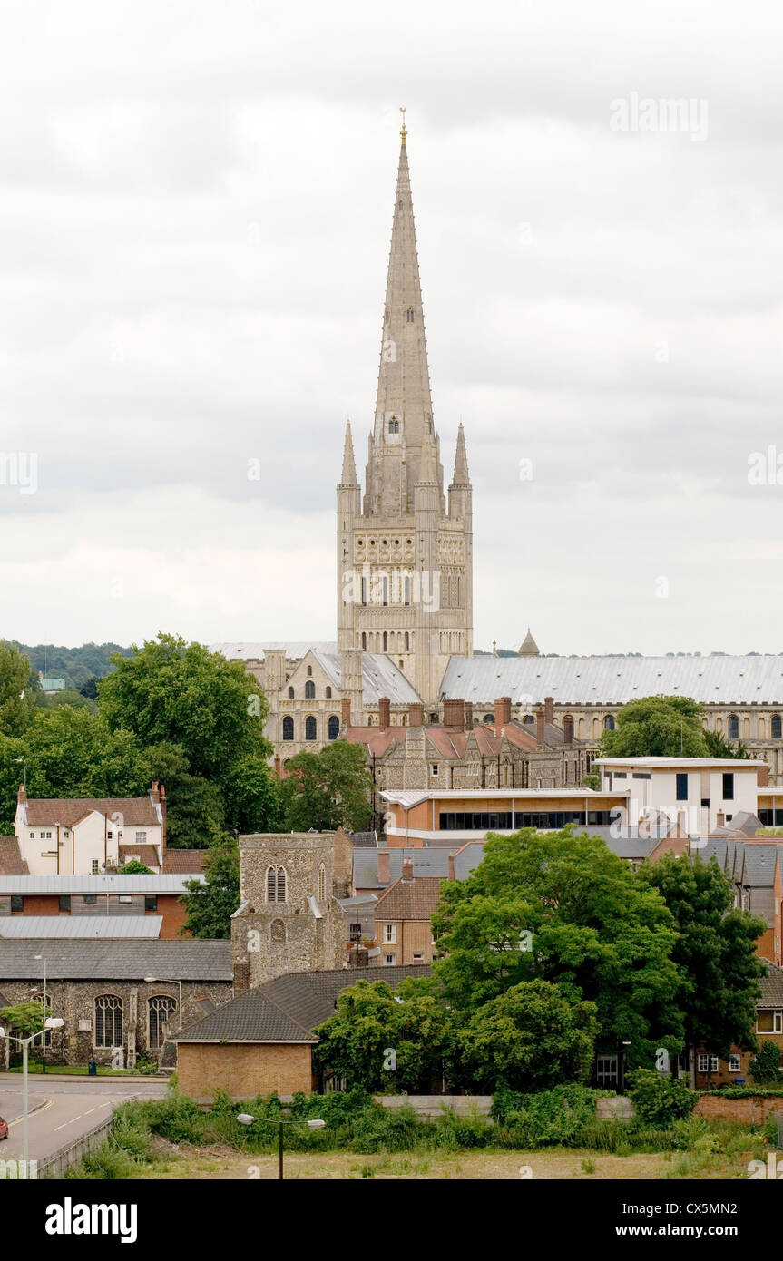 Norwich Norfolk cathedral town center centre skyline church churches ...