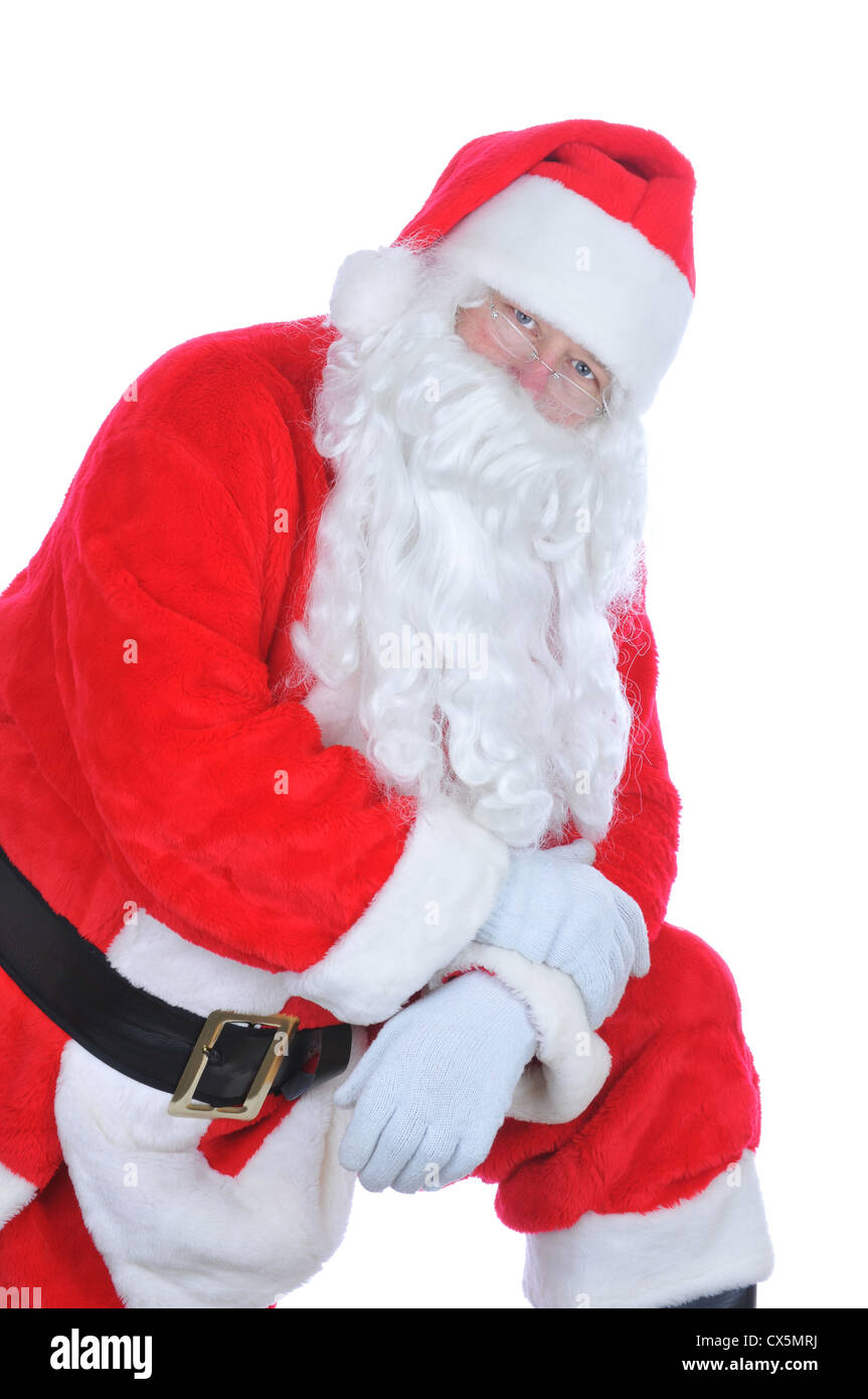 Santa Claus Leaning on one knee isolated on white Stock Photo - Alamy