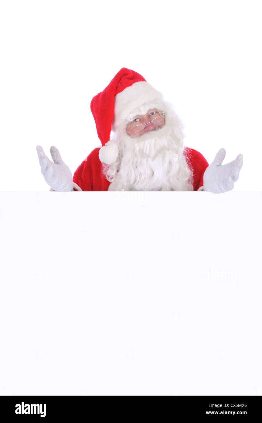 Santa Claus with Blank Sign isolated on white Stock Photo - Alamy