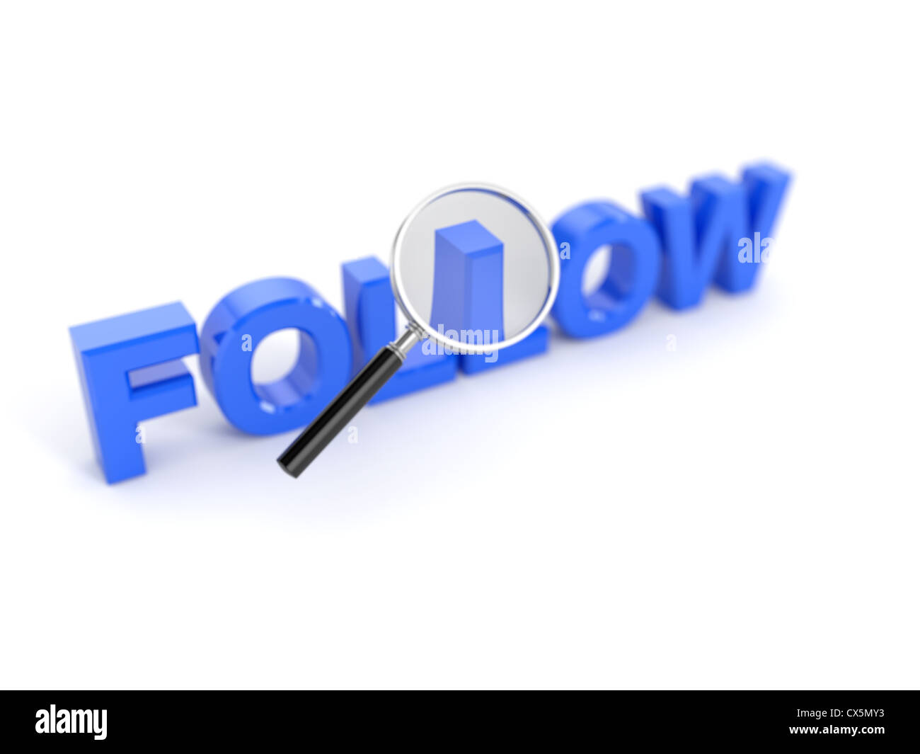 3d render of follow word with magnifying glass Stock Photo - Alamy